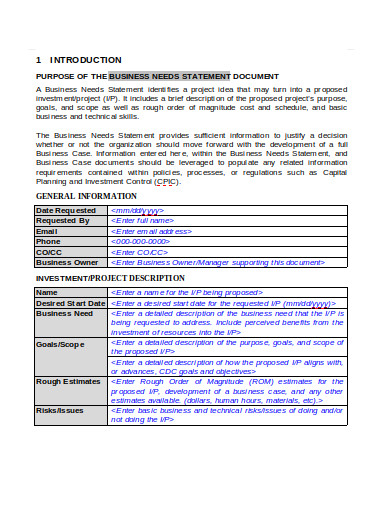 11+ Needs Statement Templates in PDF | DOC
