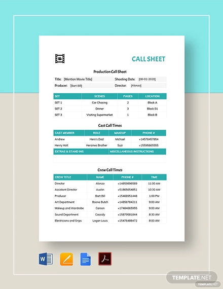Call Sheet Template - 25+ Free Word, PDF Documents Download!