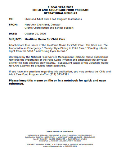 11+ Child Care Memo Templates in PDF | WORD