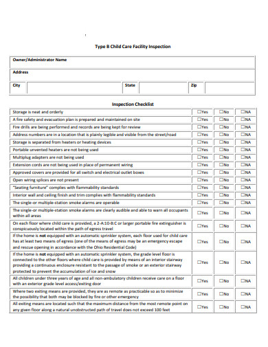 11 Child Care Inspection Checklist Templates In PDF DOC