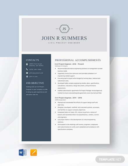 Free 9+ Civil Engineer Resume Templates, PDF, DOC | Free & Premium ...