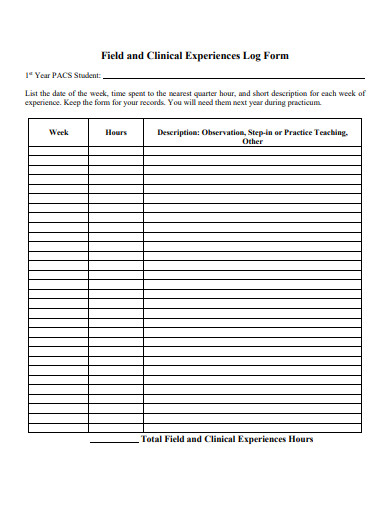 10+ Clinical Experience Log Templates in PDF | DOC