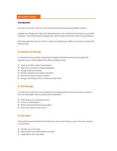 9+ Office Move Checklist Templates in PDF | DOC