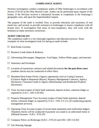 10+ Compliance Audit Checklist Templates in PDF | DOC