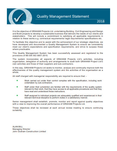 11+ Quality Management Statement Templates in PDF | DOC