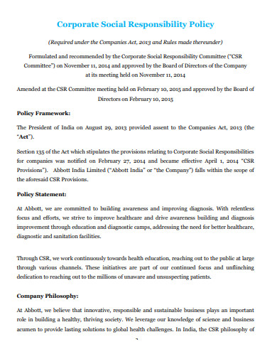 FREE 10+ Corporate Social Responsibility Policy Templates in PDF | MS Word