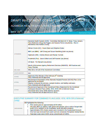 10+ Investment Committee Meeting Minutes Templates in PDF | DOC