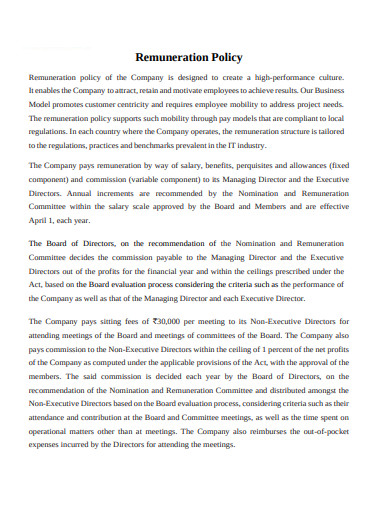 11+ Remuneration Policy Templates in PDF | Ms Word