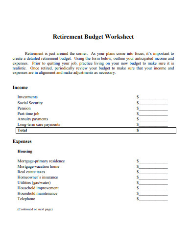 11+ Retirement Budget Worksheet Templates in PDF | DOC