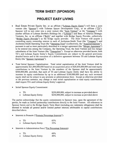 5+ Equity Investment Term Sheet Templates in PDF | DOC