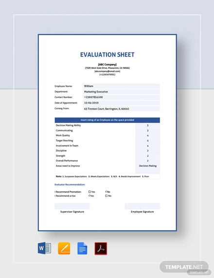 13+ Evaluation Sheet Templates -Free Sample, Example Format Download