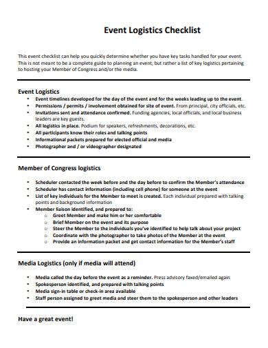 11+ Logistics Checklist Templates in PDF | MS Word