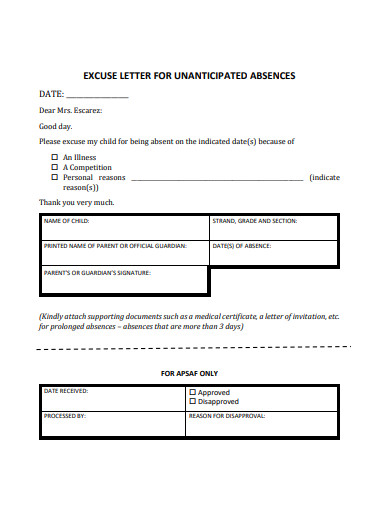 Free 19+ School Excuse Letter Templates, PDF, DOC