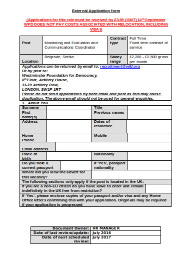 10+ Recruitment Application Form Templates in PDF | MS Word