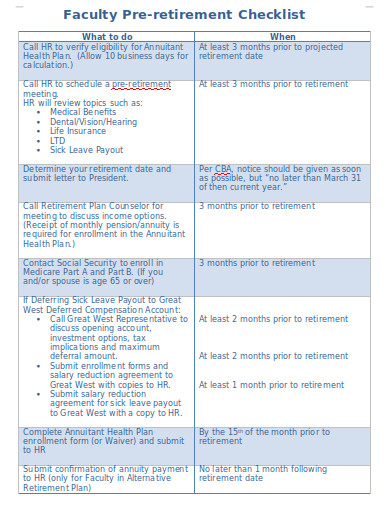 10 Pre retirement Checklist Templates In PDF DOC
