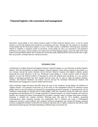 9+ Logistics Risk Assessment Templates in PDF | MS Word