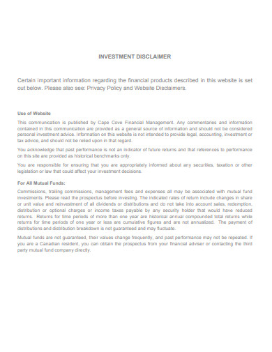 11+ Investment Disclaimer Templates in PDF | DOC