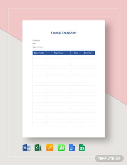 Football Team Sheet Template - 6+ PDF