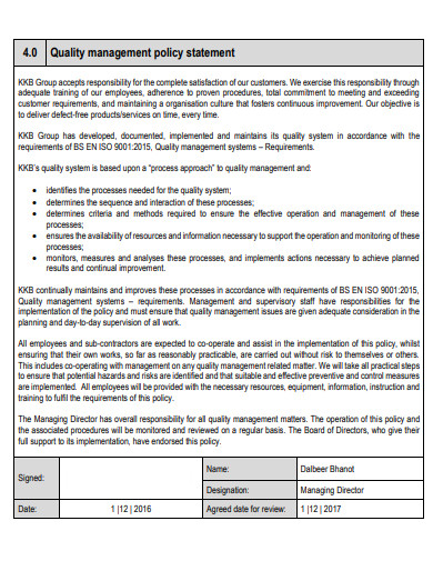 11+ Quality Management Statement Templates in PDF | DOC