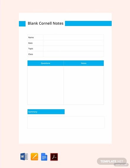 Cornell Notes Template - 29+ Word, PDF Format Download