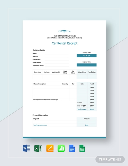 11+ Car Rental Receipt in Docs | Sheets | Excel | Word | Numbers ...