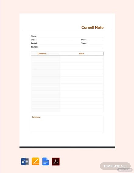 Cornell Notes Template - 29+ Word, PDF Format Download