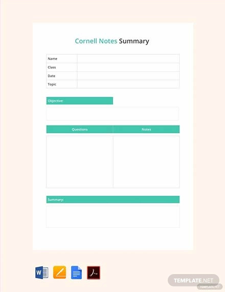 Cornell Notes Template - 29+ Word, PDF Format Download