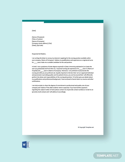 Free 20+ Job Application Letters For Nurse, Sample, Example Format Download
