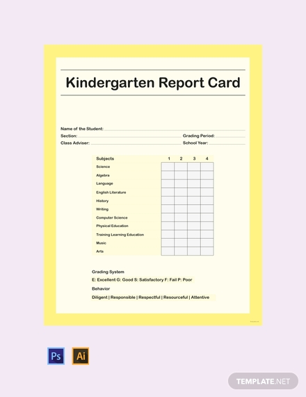 10+ Kindergarten Report Card in Word | Illustrator | Pages | Editable ...