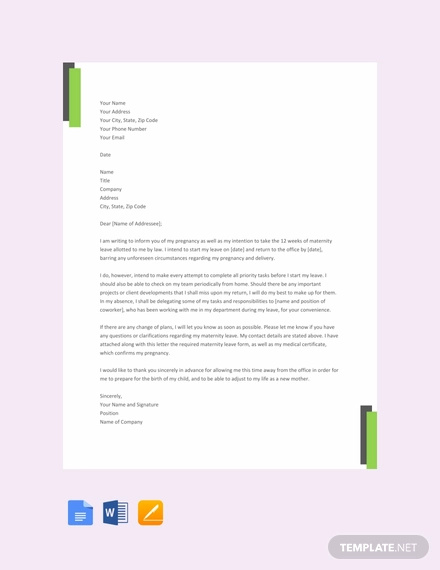 11+ Maternity Leave Letter Templates - PDF, Word
