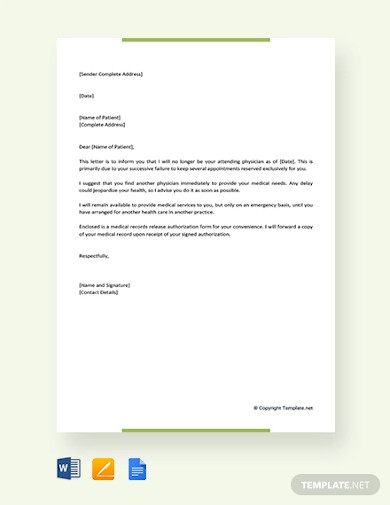 8+ Patient Termination Letter Templates - Word, PDF, Google Docs