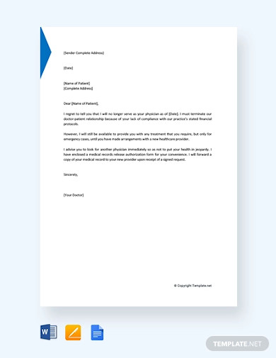 8+ Patient Termination Letter Templates - Word, PDF, Google Docs