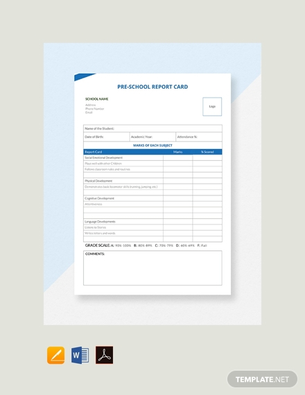 10+ Kindergarten Report Card in Word | Illustrator | Pages | Editable ...