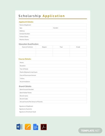 8 Scholarship Application Form Templates PDF