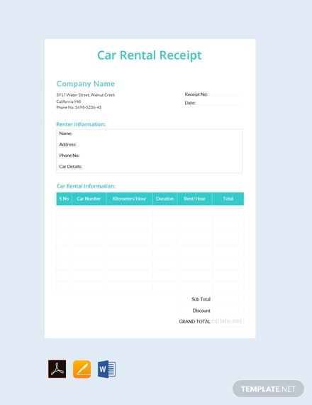 11+ Car Rental Receipt in Docs | Sheets | Excel | Word | Numbers ...