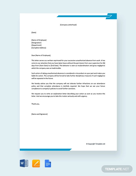 13 Absence Warning Letter Templates Free Word PDF Excel Format 