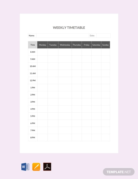 28+ Timetable Template - Sample, Example, Format