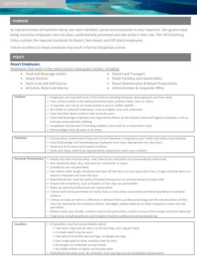 12+ Grooming Policy Templates in PDF | MS word