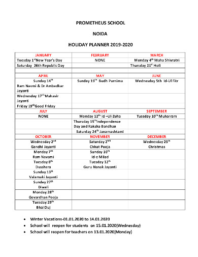 10+ School Holiday Planner Templates in PDF | Word