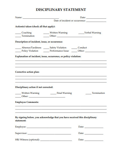 11+ Disciplinary Statement Templates in PDF | DOC