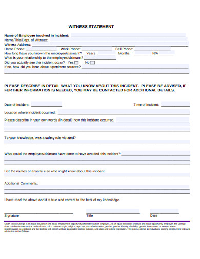 11+ Employee Witness Statement Templates in PDF | Word