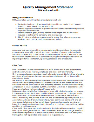 11+ Quality Management Statement Templates in PDF | DOC