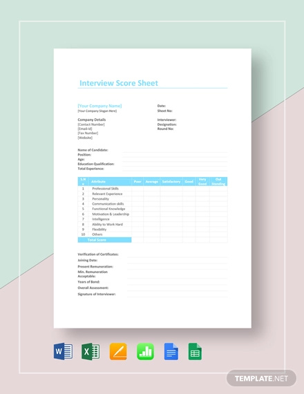 9+ Interview Sheet Templates in Google Docs | Google Sheets | MS Excel ...