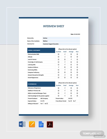 9+ Interview Sheet Templates in Google Docs | Google Sheets | MS Excel ...