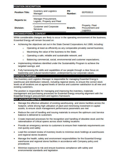 10+ Logistics Manager Job Description Templates in PDF | MS Word