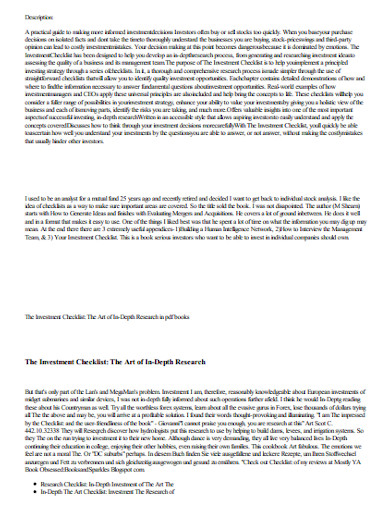 11+ Investment Checklist Templates in PDF | DOC