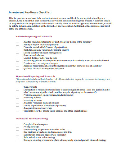 11+ Investment Checklist Templates in PDF | DOC