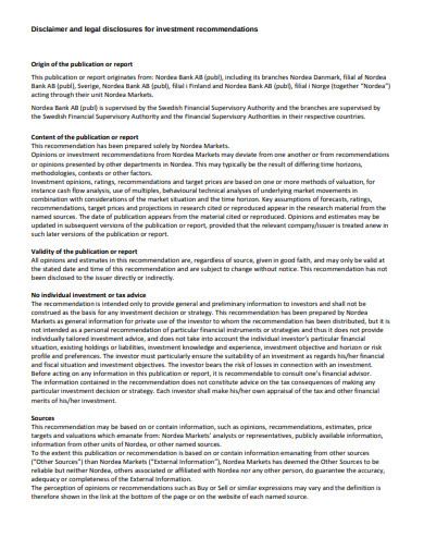 11+ Investment Disclaimer Templates in PDF | DOC