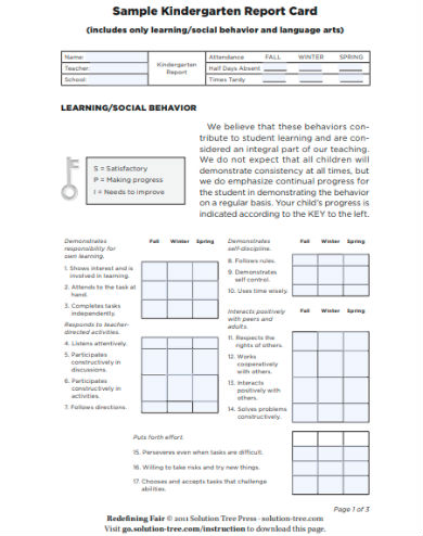 10+ Kindergarten Report Card in Word | Illustrator | Pages | Editable ...