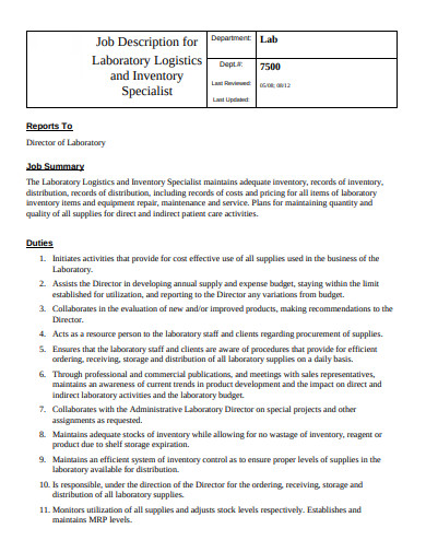 10+ Logistics Job Description Templates in PDF | MS Word